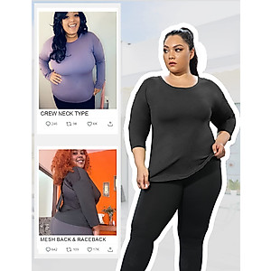 Women's Plus Size Mesh Workout Tops Long Sleeve Sport Tee Racerback Athletic Yoga Gym Shirts with Thumb Holes,Grey Camo,3XL