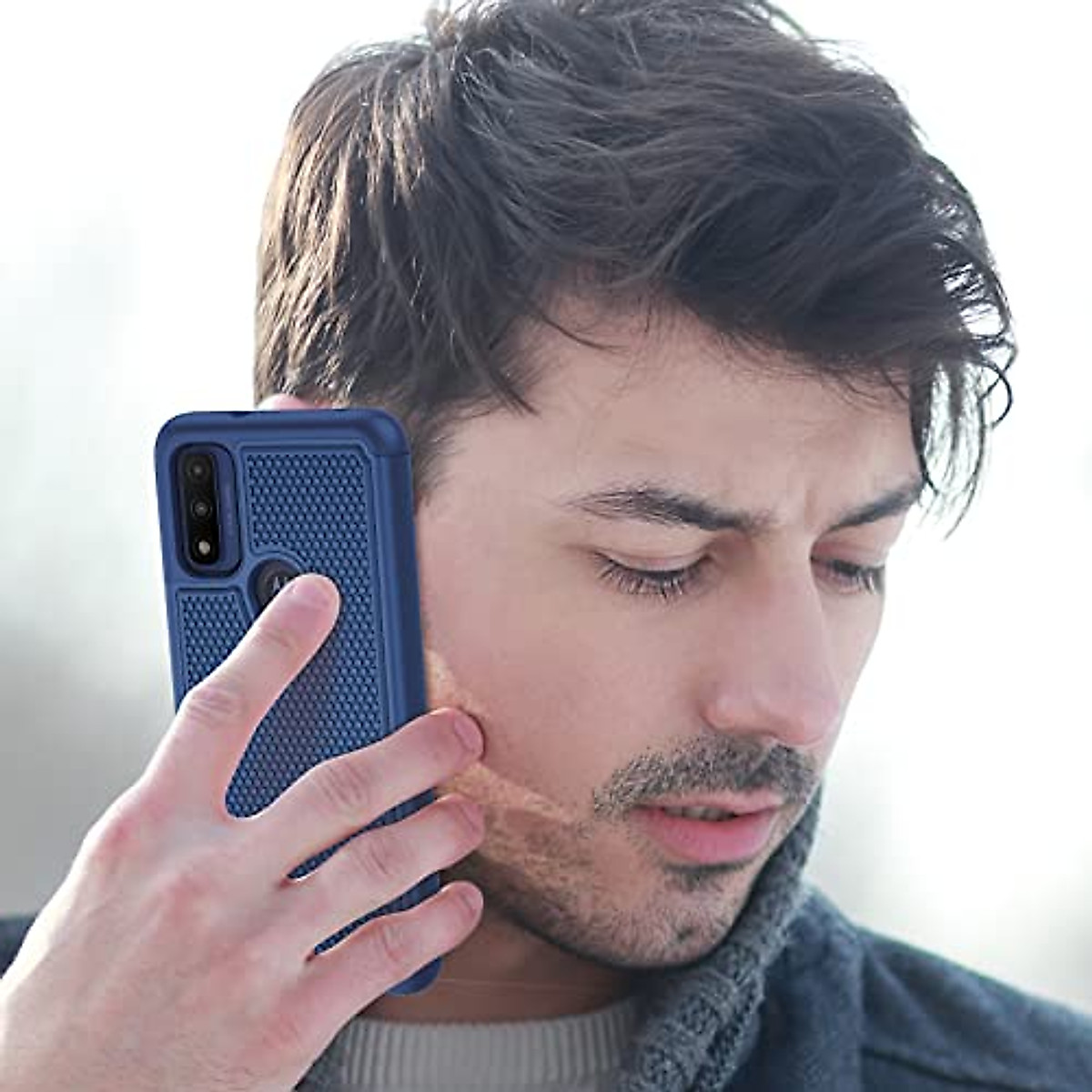 BNIUT for Motorola Moto G Pure Case: Dual Layer Protective Heavy Duty Cell Phone Cover Shockproof Rugged with Non Slip Textured Back - Military Protection Bumper Tough - 6.5inch (Navy Blue)