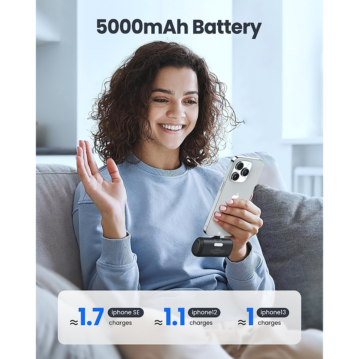 Taegila Portable Phone Charger for iPhone, 5000mAh Small Power Bank MFi Certified Built in Cable LCD Display & LED Light for All iPhone Series 14/13/12/11/XR/X/SE/8/7/6 Pro Max