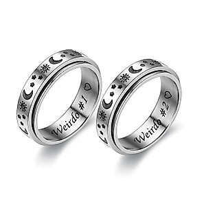 MZZJ Weirdo #1 Weirdo #2 Rings for Best Friend Lover Vintage Boho Star Moon Sun Spinner Fidget Ring Stainless Steel Knuckle Ring Wedding Band for Anxiety,BFF Friendship Gift