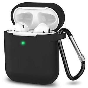 SATLITOG AirPods Case Cover with Secure Lock Keychain, Protective Silicone Cover Compatible with Apple AirPods 2nd & 1st Charging Case - Black