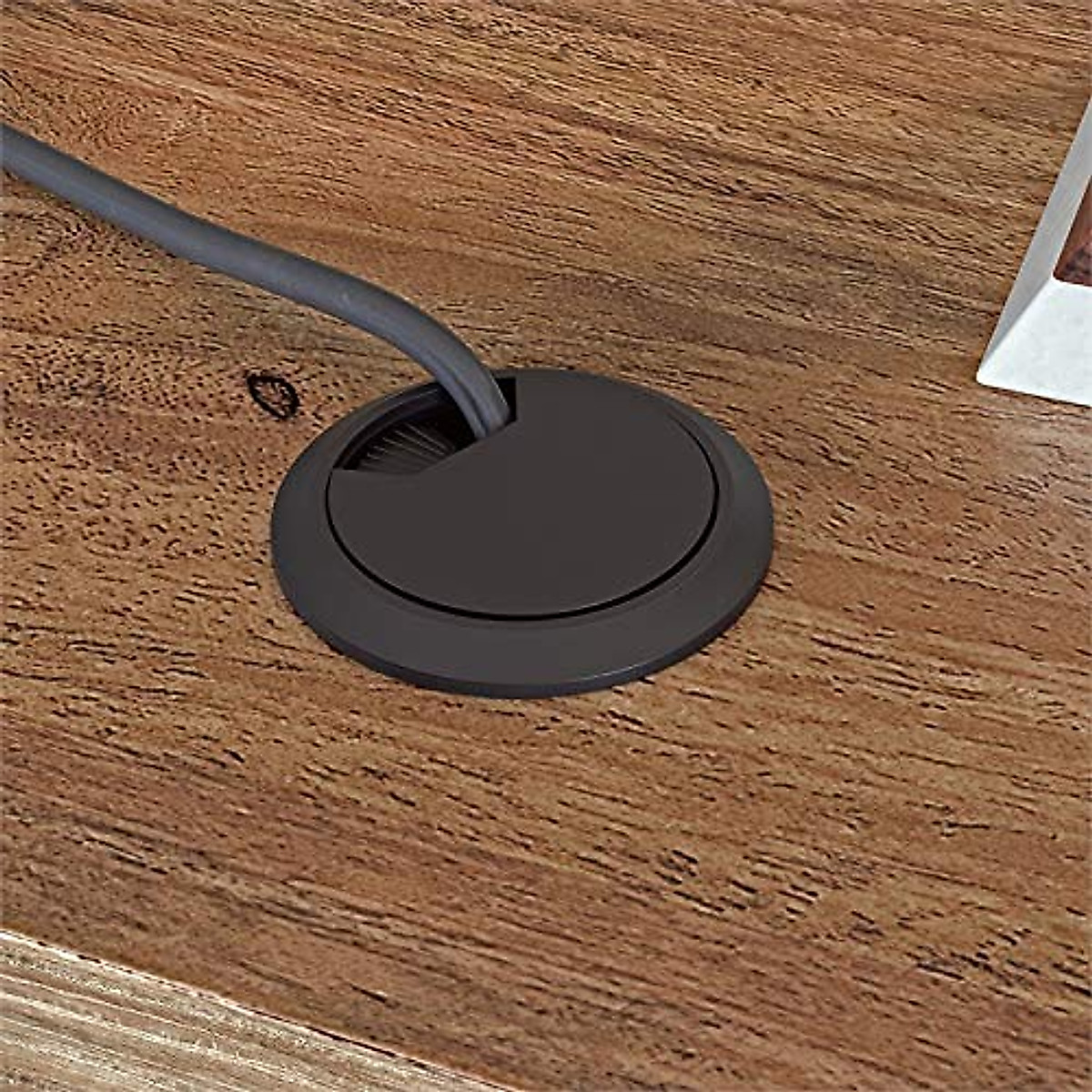 Sauder International Lux Engineered Wood L-Shaped Desk in Sindoori Mango