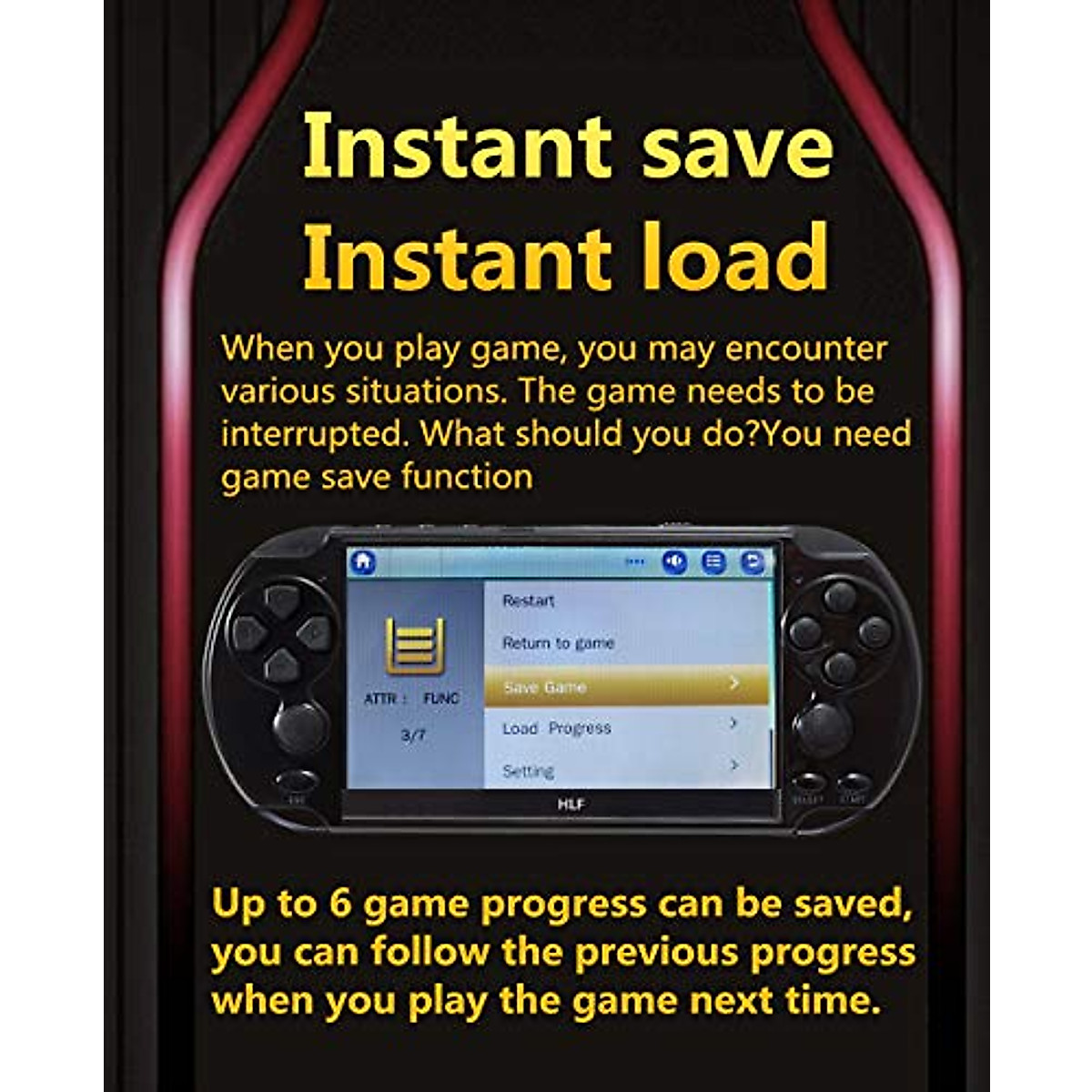 5.1 inch Multi-Function Retro Game Console Handheld Game Console 7700 Games Support Arcade/CPS/fc/SFC/gba/gbc/gb/sega Emulator Games can be archived with Rechargeable Lithium Battery (Black)