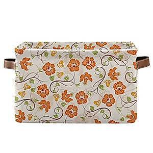 Kigai 2 Pack Fabric Storage Box Floral Coral Storage Baskets with Handles Collapsible Canvas Baskets for Toy Closet Shelf Organizer