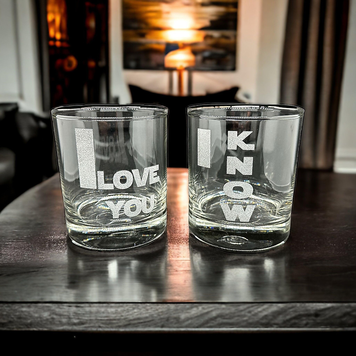 SW Star I Love You I Know Star Rocks Wars Drinking Glass Set of Two Etched Wars Glassware Set - Wedding, Anniversary, Whiskey Glasses Sci-Fi Star Space Wars Valentine's Day Gift Set