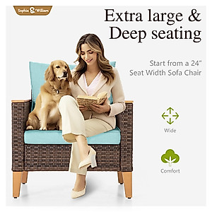 Sophia & William Patio Furniture Set 12 Piece Outdoor Wicker Furniture Sectional Sofa, Extra Large Patio Rattan Conversation Set with Ottoman for Backyard, Deck, Pool(Aqua Blue)