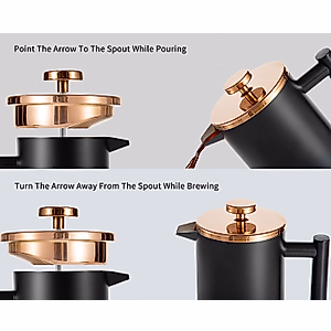 Miuly Black Coffee Press, Stainless Steel French Press Coffee Maker, Double Wall Insulated French Press 350ml/12oz with 2 Filter Mesh Small Coffee Pot(12oz, Black)