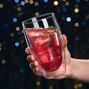 COLOCUP Double-Wall Insulated Glasses, Clear, 15 Ounces Each, Insulated Glass Coffee Set of 2