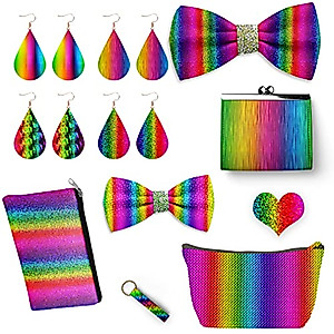 HYANG Holographic Geometry Geometry Iridescence Rainbow PU Faux Leather Sheets 1 Roll 12"X53"(30cmX135cm), Faux Leather Very Suitable for Crafts Making Leather Earrings, Bows, Handbag ，Sewing