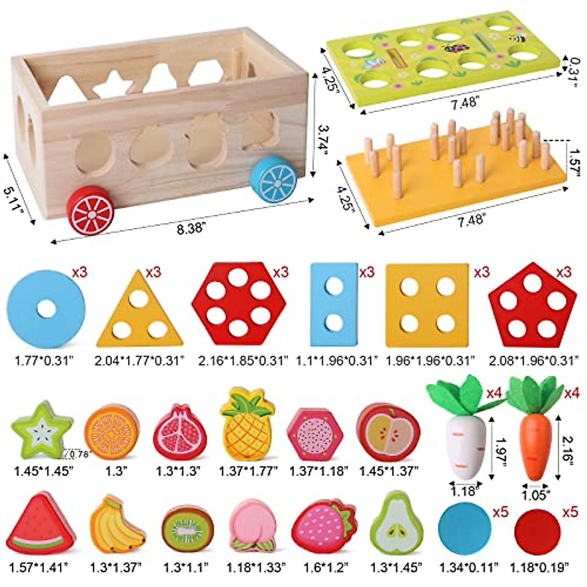 BEAUAM Toddlers Montessori Educational Toys for Boys 2 3 4 Year Old Girls, Wood Shape Classification Toys for Gifts for Children 2-4, Wood Preschool Carrot Harvest Game