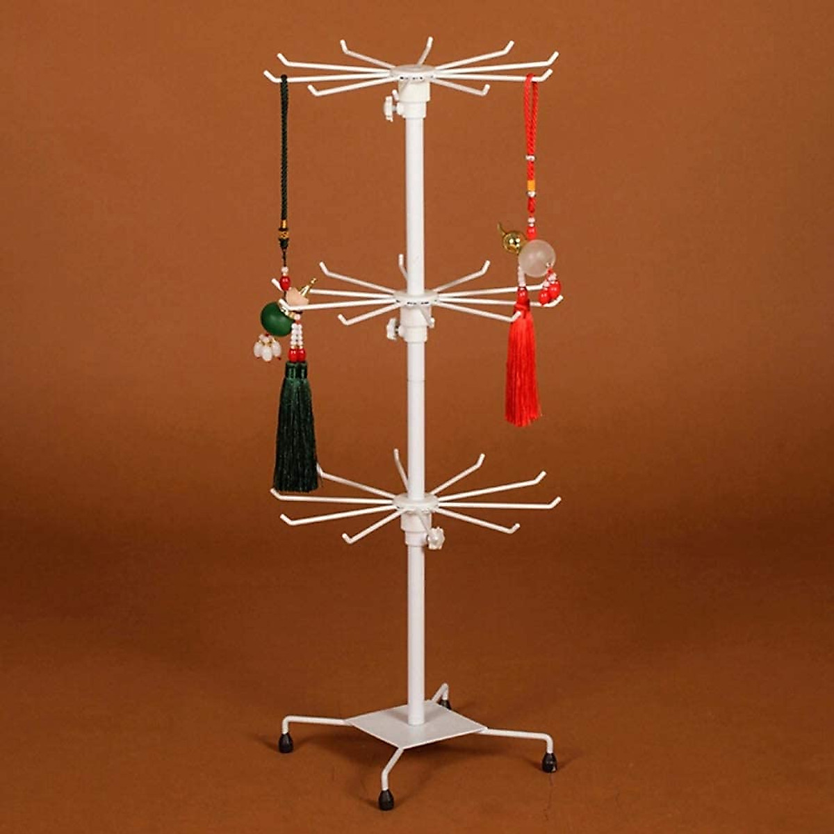 Jewelry Spinner Display Stand,Heavy Duty Metal Countertop Medium Adjustable 3 Tier Hanging Jewelry Rotating Organizer Rack Tower for Necklace Bracelet Earring Ring Holder,Hooks,Craft Shows,White