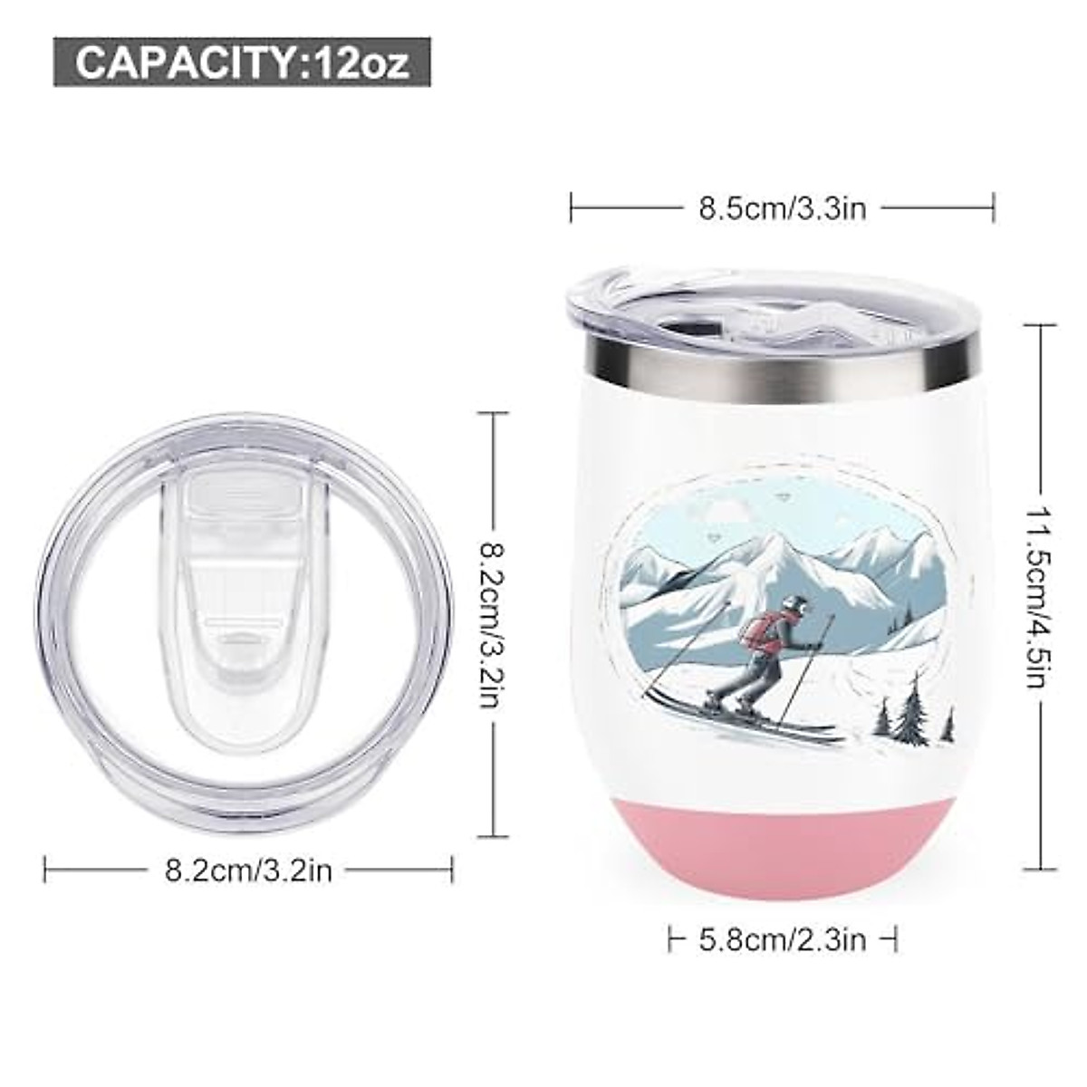 WYUSPGK 304 Stainless Steel Insulated Cup, Skiing Theme Print Smooth Rim, Durable & Reusable - Perfect for Office, Home, And Travel