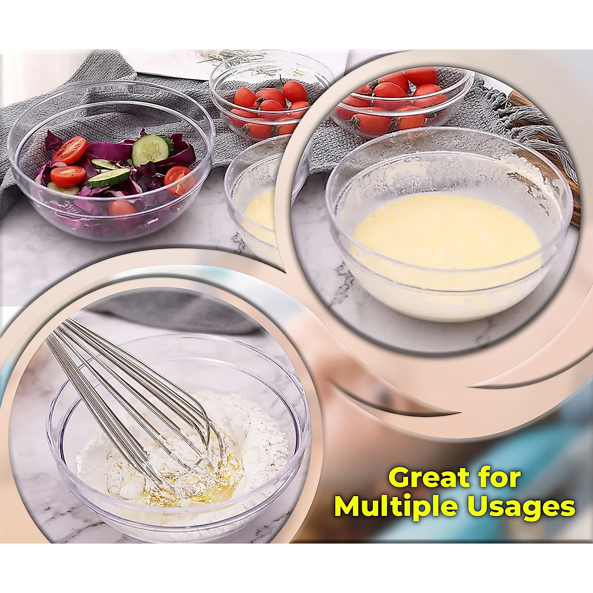 Salad Serving Bowl for Kitchens, Parties, Holidays, and Celebrations - Serving 9-inch Bowls - Reusable BPA free - 124 oz. Capacity, Set of 3