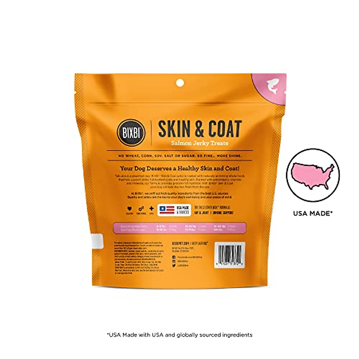 BIXBI Skin & Coat Support Salmon Jerky Dog Treats, 10 oz - USA Made Grain Free Dog Treats - Antioxidant Rich to Support Shiny, Full Bodied Coats - High in Protein, Whole Food Nutrition, No Fillers