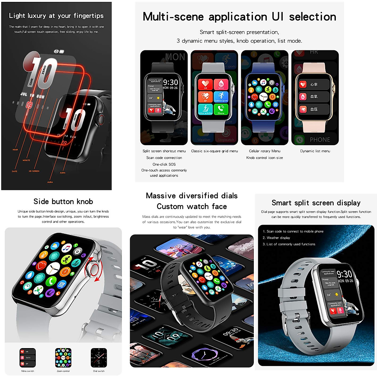 PADY-Wearable Technology D06 Smart Watch Smart Bracelet Fitness Tracker 1.6 inch IPS HD Full Touch Display Bluetooth Call Smartwatches Watch Split Screen Calling Waterproof for Women Men (Black) D6