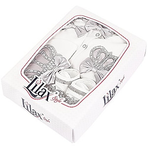 Lilax Baby Boy Jewels Crown Layette 4 Piece Gift Set 3-6 Months Gray