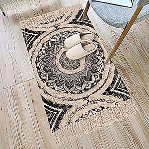 Ailsan Boho Bathroom Rugs 2' x 3', Cotton Tufted Mandala Rug Machine Washable Farmhouse Rug Hand-Woven Small Area Rug with Tassels, Soft Indoor Floor Mats for Entryway Kitchen Bedroom