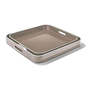 Trina Turk Set of 2 Sand Dune Square Melamine Serving Tray with White Rim and Handles- Indoor & Outdoor Platter for Home Entertaining, Cocktail Hour, Snack, Barware, Perfume {Large 14x14, Small 13x13}