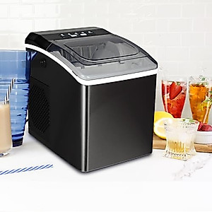 Koolatron Portable Countertop Ice Maker 26 lbs/24Hrs Black Stainless Steel 2 Ice Sizes Self-Cleaning 9 Ice Cubes in 6 Mins