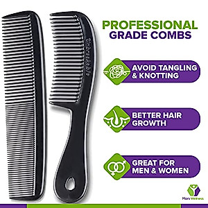 Mars Wellness 4 Piece Professional Comb Set Black - USA MADE - Fine Pro Tail Combs, Dresser Hair Comb Styling Comb - Premium Grade for Men and Women - Parting Teasing and Styling