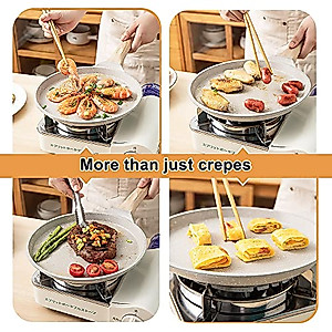 Bobikuke Nonstick Crepe Pan with Spreader, 10 Inch Dosa Pan Flat Pan, Tawa Tortilla Pan Induction Compatible - White