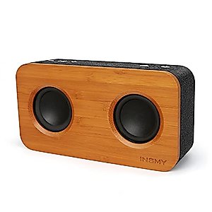 INSMY Retro Bluetooth Speaker, 20W Portable Wood Home Audio Super Bass Stereo with Subwoofer, Bluetooth 5.0 24H Playtime Support TF Card Aux Wireless Bookshelf Speaker for Party (Black)