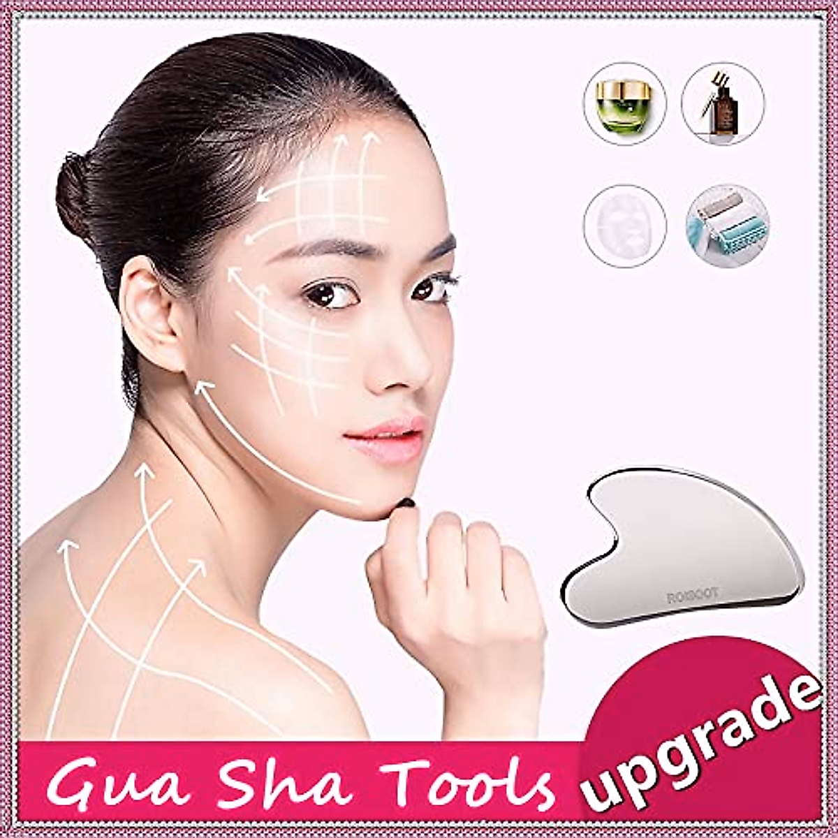 ROISOOT Upgrade Gua Sha Stainless Steel Tool for Face, Massage Scraper for Facial Skin Care (Metallic Luster)