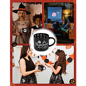 Cessfle Nightmare Before Coffee Christmas Mug, 14oz Ceramic Halloween Mugs, Jack Smile Face Skellington Mug, Spooky Halloween Themed Horror Movie Mug, Christmas Movie Cup
