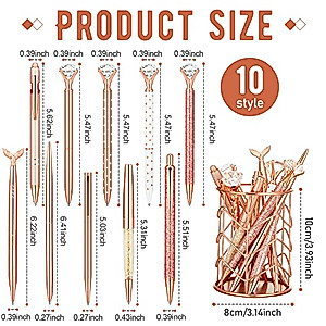 10 Pcs Ballpoint Pen Cute Rose Gold Pens Diamond Pen Liquid Sand Glitter Pen with Pen Holder Pencil Cup Make up Brush Holder Rose Gold Office Supplies for Women Wedding Office Rose Gold Desk Supplies