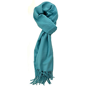 Plum Feathers Winter Scarf Shawl with Cashmere Feel - Rich Solid Colors Winter Scarves and Wraps 72" x 12" (Light Teal)