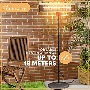 SereneLife Infrared Patio Heater, Electric Patio Heater for Indoor/Outdoor Use, Portable Stand Heater with Remote Control, 1500 W, for Restaurant, Patio, Backyard, Garage, Decks (Black)
