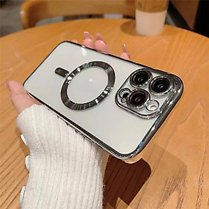 Misscase Compatible with iPhone 14 Pro Max Case with Camera Lens Protector,Full Protection Clear Magnetic Case Compatible with MagSafe Anti-Scratch Case Cover for iPhone 14 Pro Max Silver
