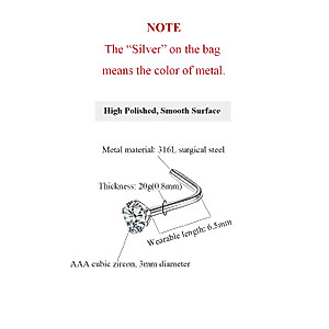 FANSING Nose Studs for Women Men L Shaped Nose Rings Surgical Steel Nostril Piercing Jewelry with Cubic Zirconia End Silver 3mm 20 Gauge