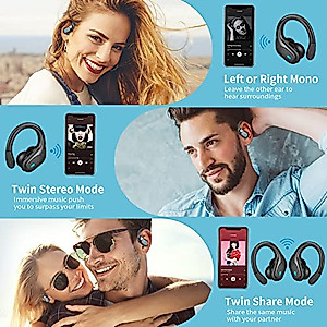Wireless Earbuds, Bluetooth Headphones Over-Ear Stereo Wireless Earpieces with Charging Case Mics LED Battery Display, Waterproof Sports Wireless Earphones for Sports/Workout/Gym/Running (Black)