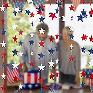 JREAMTD 10 Pack Patriotic Star Banners 4th of July Streamers Garland Decorations - 65Ft/180 Red Blue White Glitter Paper Star Banner Decor Independence Day Memorial Day BBQ Holiday Party Supplies