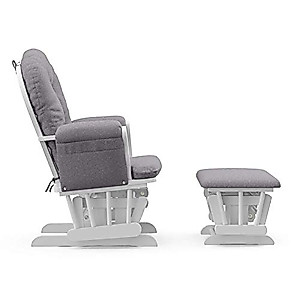 Pemberly Row Custom White Slate Hoop Glider and Ottoman Set in Gray Swirl - Smooth Gliding Chair for Nursery, Padded Arm Cushions with Storage Pocket