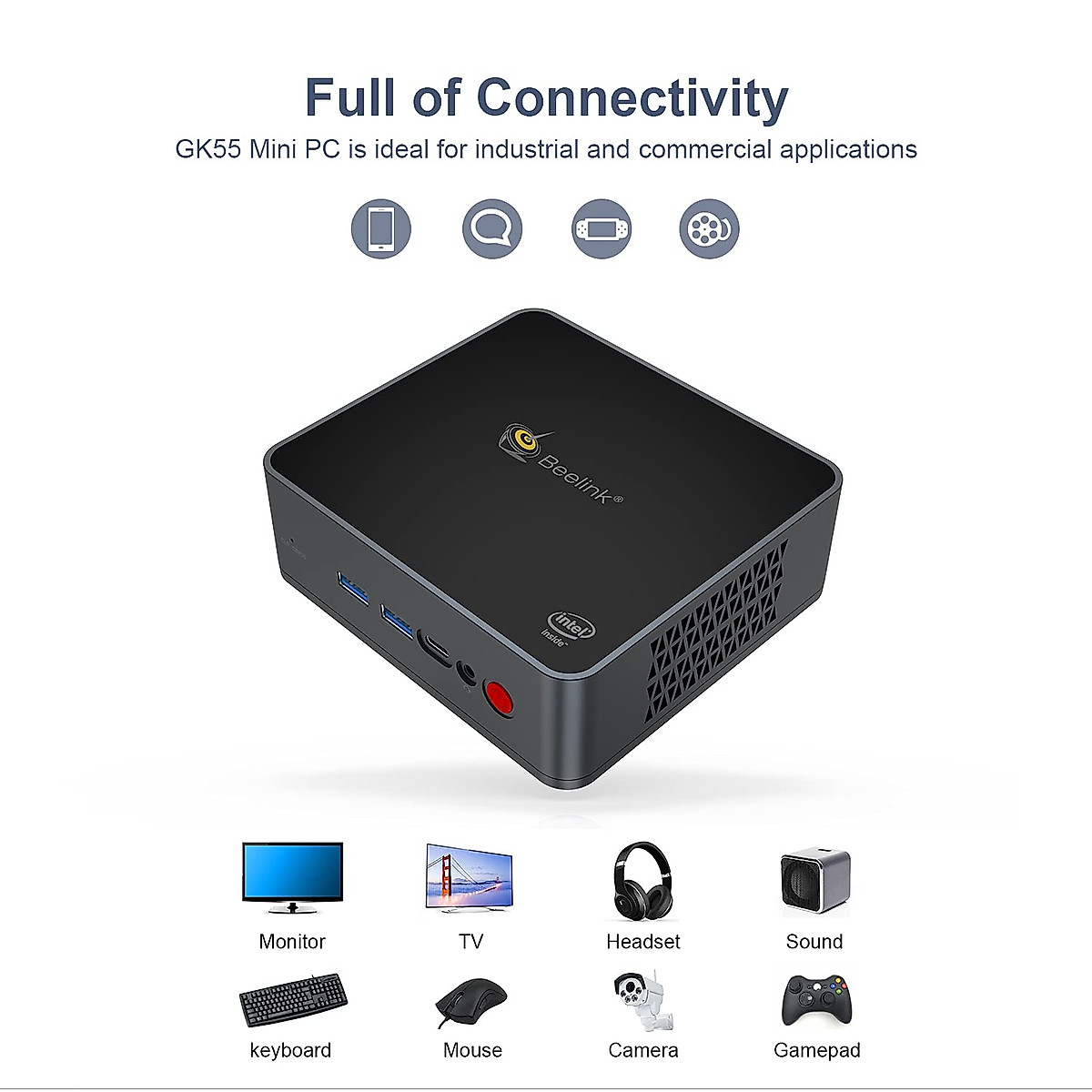 Beelink Mini Pc GK55 8GB DDR4 256GB SSD Intel J4125(4C/4T 4MB Cache Up to 2.7GHz), Mini Computer Supports 4K Dual HDMI Output / 2.4G+5G WiFi/ BT4.0/2.5" HDD Extension/Dual Gigabit Ethernet