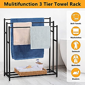 Towel Racks for Bathroom, 3 Tier Freestanding Towel Rack for Bath, Large Pool Towel Rack Outdoor Towels Stand Holder, Black, ALHAKIN