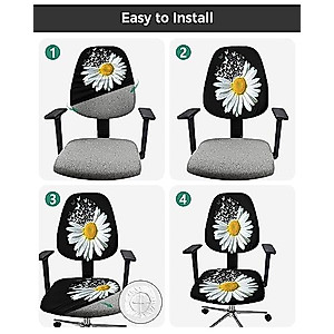 Big buy store Office Chair Cover Daisy Flower Desk Chair Cover, Protective Stretchable Universal Computer Chair Covers, Butterfly White Blooms Decorative Stretch Rotating Gaming Chair Slipcovers
