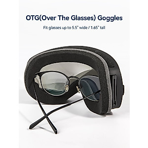 COPOZZ Ski Goggles, G1 OTG Snowboard Snow Goggles for Men Women Youth, Interchangeable Double Layer Anti Fog UV Protection Lens, Polarized Goggles Available (G1-Black Frame Silver Lens (VLT 10.1%))