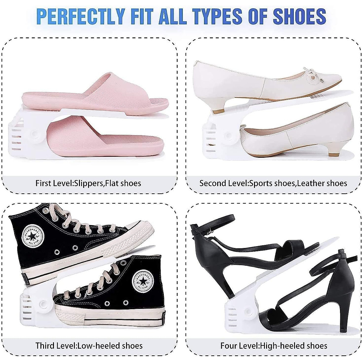 YIHATA Shoe Slots Organizer 20 Pack, Adjustable Shoe Stacker Space Savers 50%, Upgrade Double Deck Shoe Rack Holder for Closet Organization, White