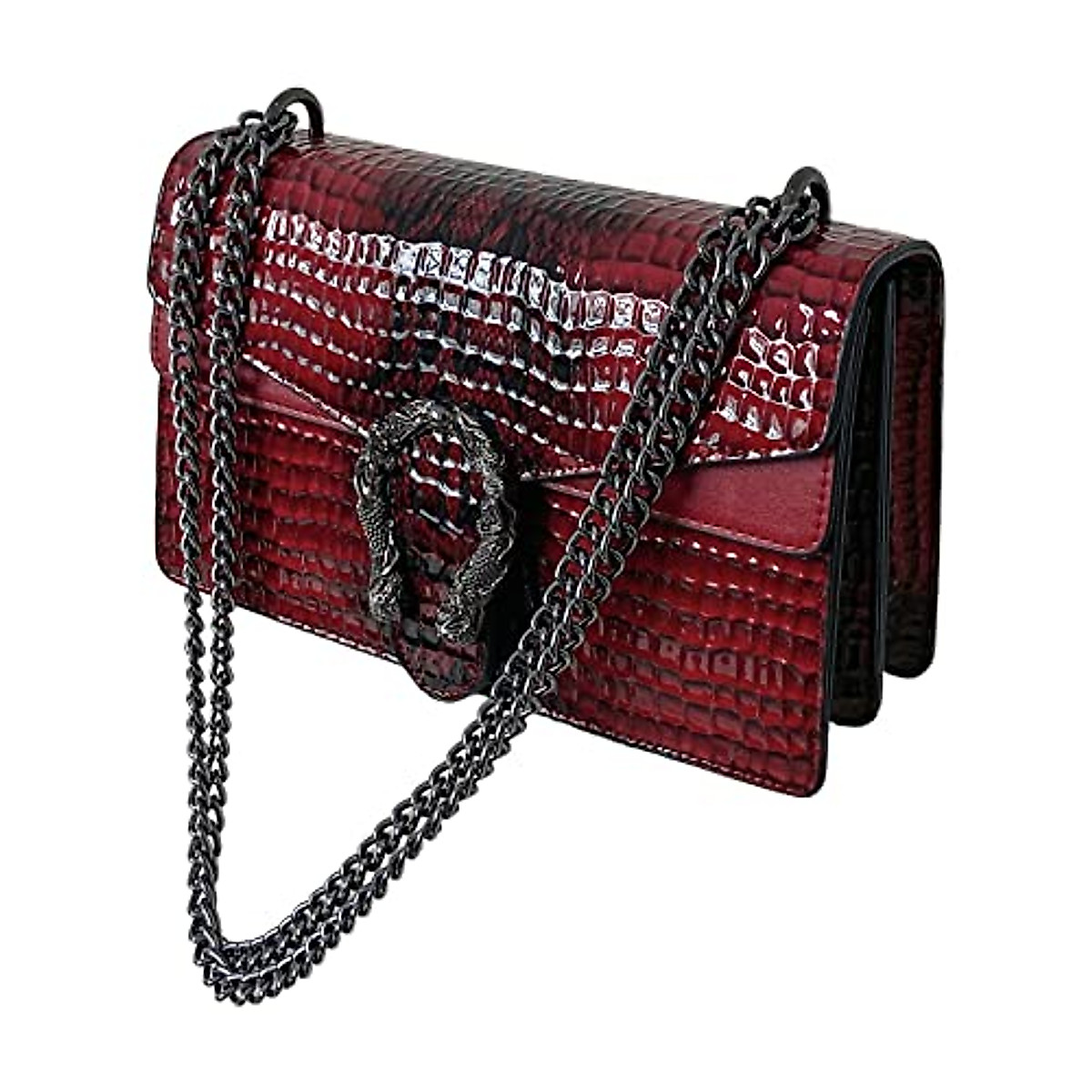 GLOD JORLEE Fashion Chain Straps Crossbody Bag for Women - Tie Dye Satchel Handbags Square Purses Evening Clutch Tote (red)