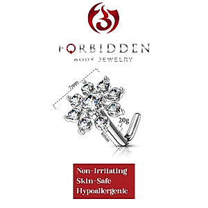 Forbidden Body Jewelry Nose Rings Big Bling CZ Snowflake L-Shaped Nose Stud Surgical Steel (20g,6mm) Silver Tone