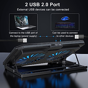 LIENS Laptop Cooling Pad with Adjustable Height Two 5.1 Inches Fan 2 USB Ports Suitable for 12"-15.6" Laptops（Black）