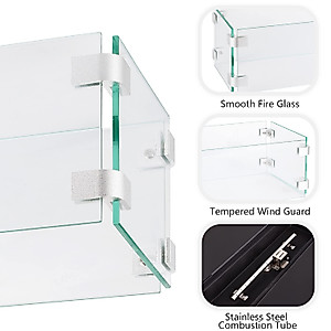 43 in Propane Fire Pit Table,Fire Pit Table with Glass Wind Guard,60,000 BTU Auto-Ignition Gas Fire Pit,CSA Certification and New Black Tempered Glass Tabletop ,for Outdoor, Patio