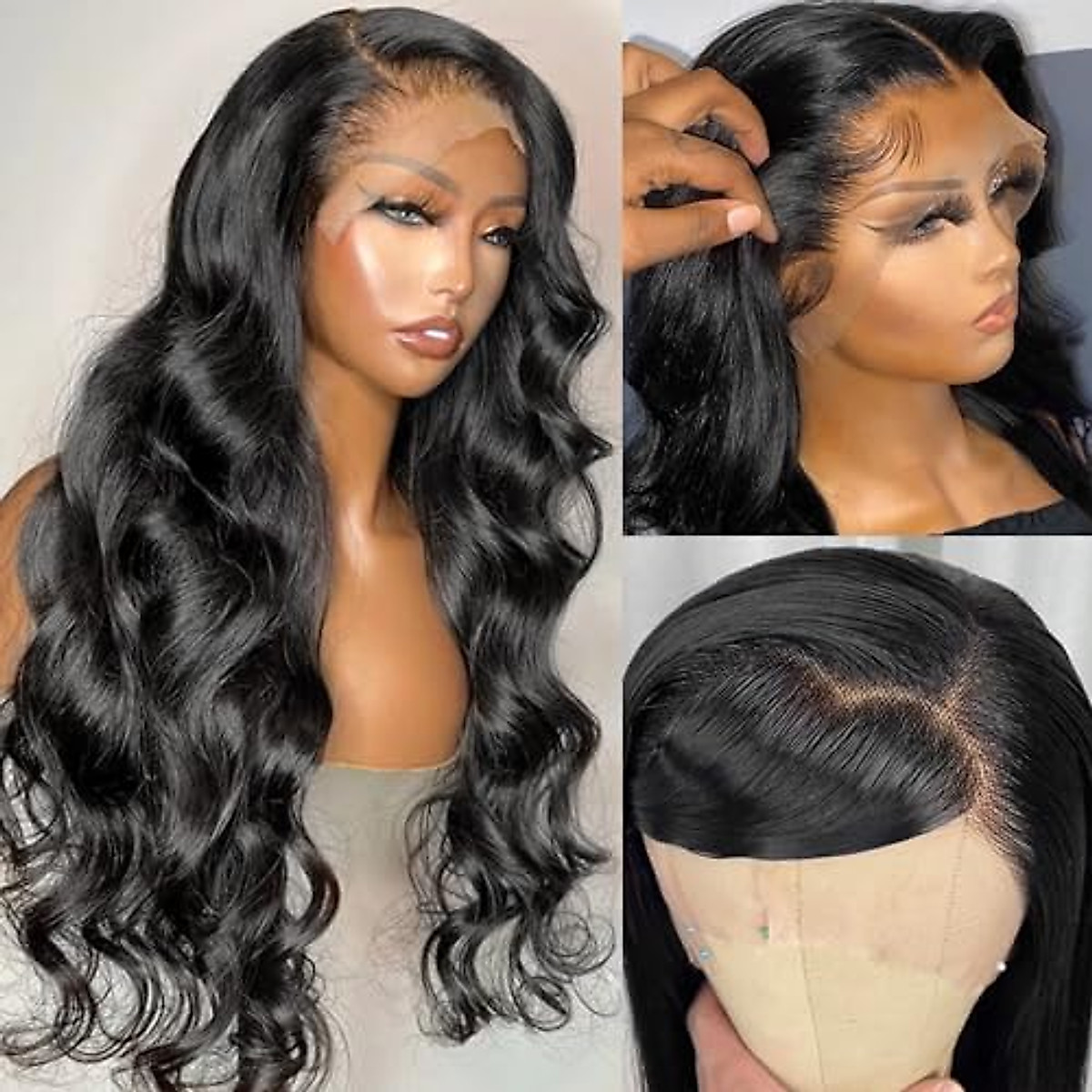 QAVA 30 inch Lace Front Wig Human Hair Pre Plucked 180 Density Body Wave 13x4 Glueless HD Transparent Lace Frontal Wigs Human Hair Brazilian Virgin Human Hair Wigs for Black Women