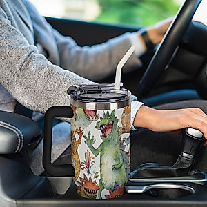 YTLKGFP 40 Oz Large Capacity Car Cup Chaotic Colorful Monsters Tumbler with Handle (Black) Straw Lid Insulated Stainless Steel Water Bottle Travel Mug Leak-proof Car Cup Keeps Cold Or Hot