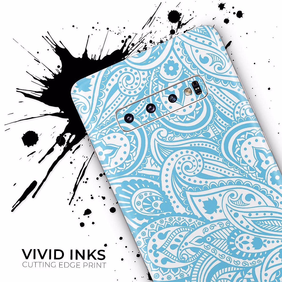 DesignSkinz Light Blue Paisley Floral Pattern V3 Protective Vinyl Decal Wrap Skin Cover Compatible with The Samsung Galaxy S20 (Screen Trim & Back Glass Skin)