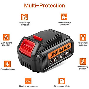 ARyee 6000mAh Battery Replacement for Dewalt 20 Volt MAX Lithium Ion Battery DCB205 DCB200 DCB206 DCB206-2 DCB204 DCB204BT-2 DCB203 DCB201 with LED Indicator (1)