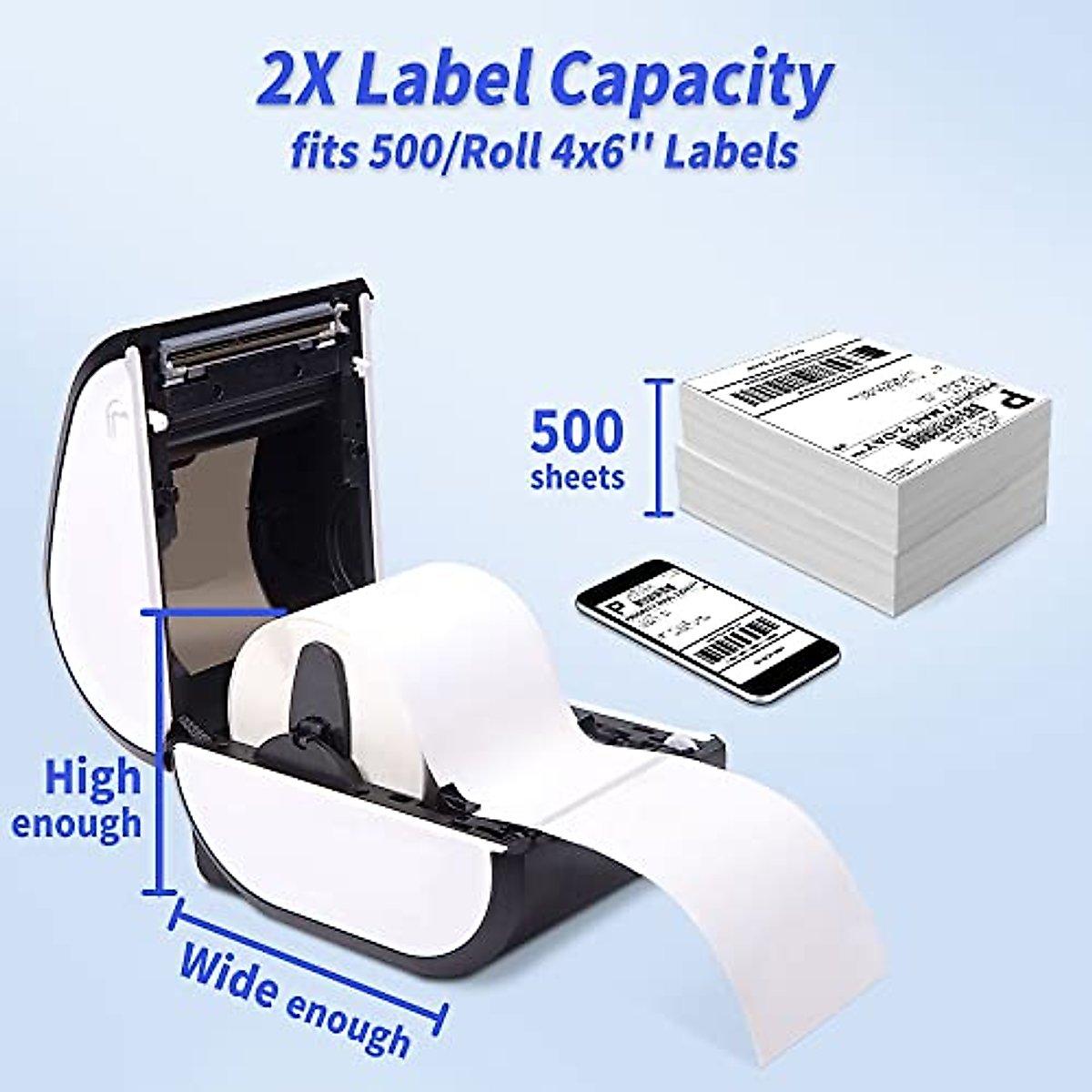 Phomemo D520 Label Printer with 1 Circle Label Roll, Shipping Thermal Printer D520 4x6 Label Printer for Barcode, Mailing, Address Labels, Postage